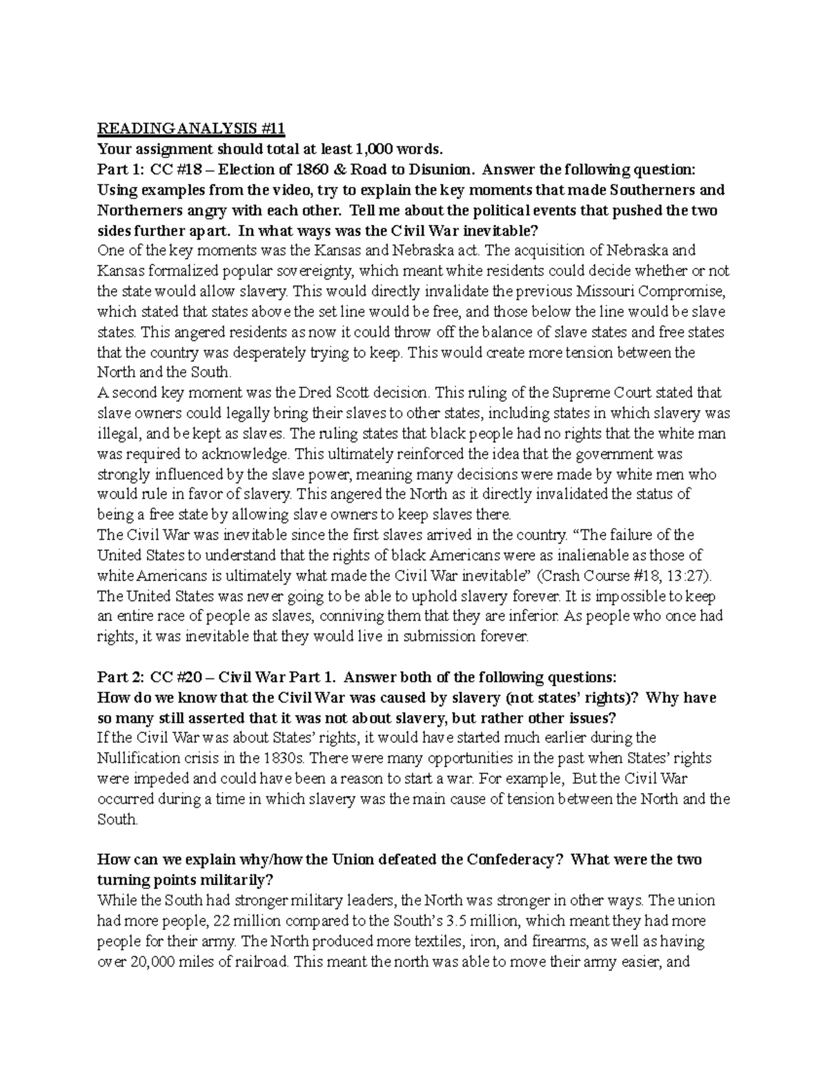 RA11 - Reading Analysis - READING ANALYSIS Your assignment should total ...