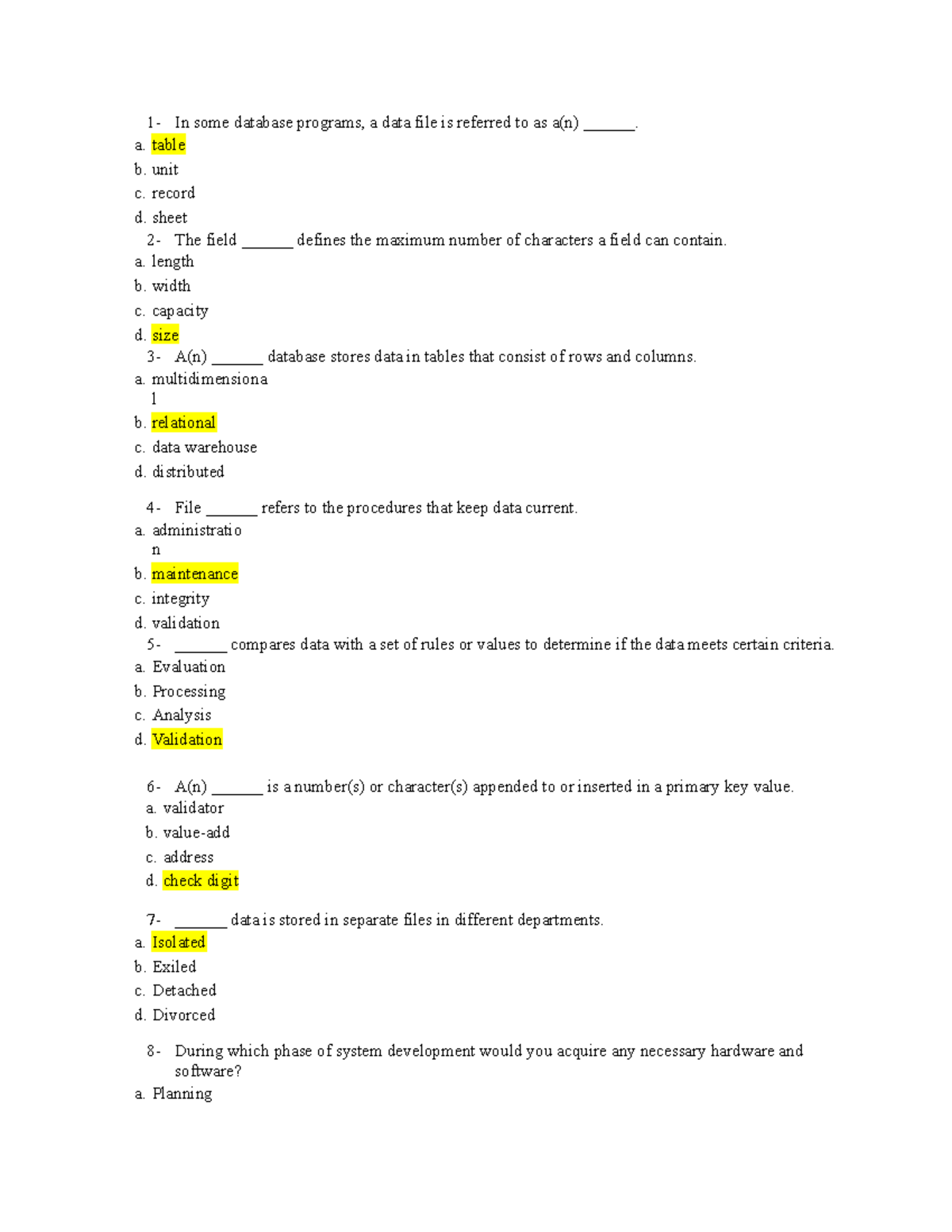 Assignment 11 Module 11 Content 1 In Some Database Programs A Data File Is Referred To As 