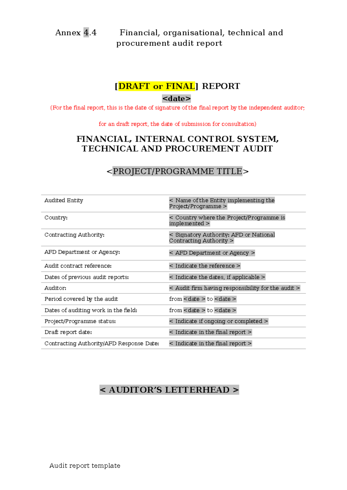 Annex 4.4 Audit Report Template (Model) - Annex 4 .4 Financial ...
