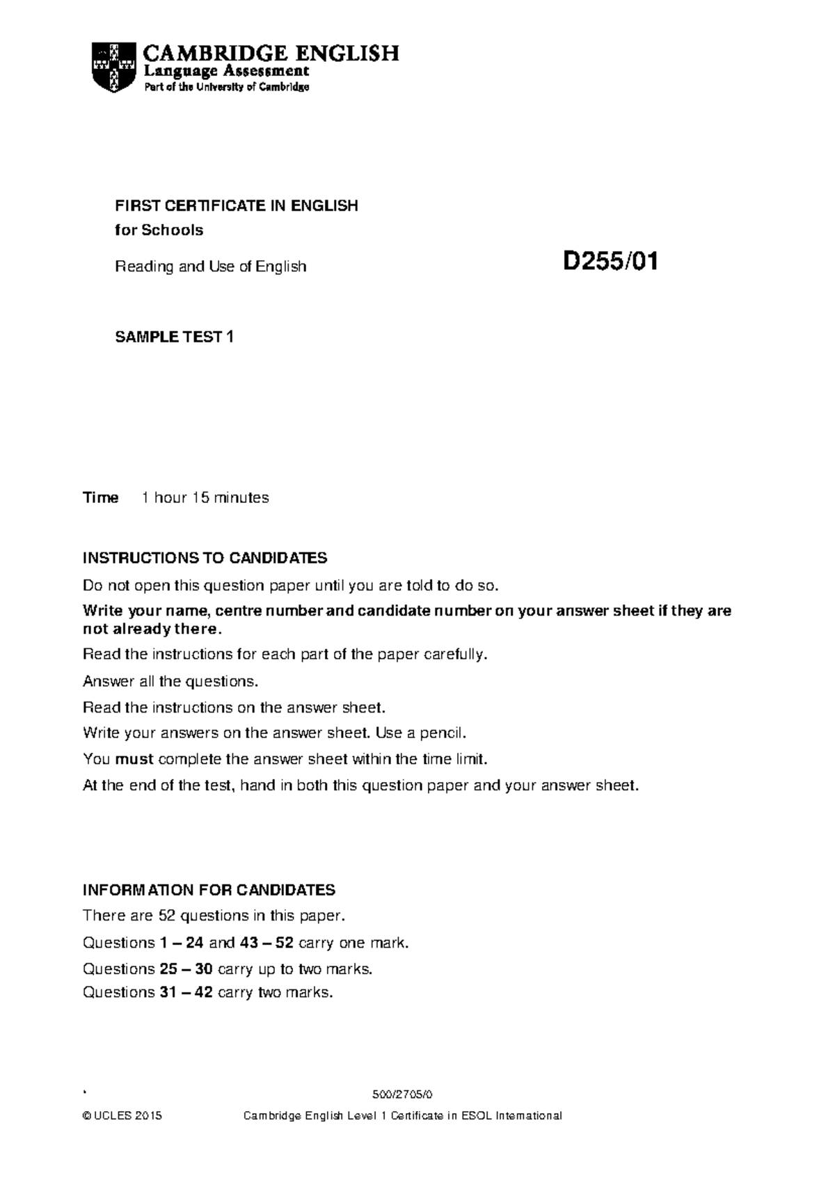 FCE cambridge english first for schools sample paper - FIRST ...