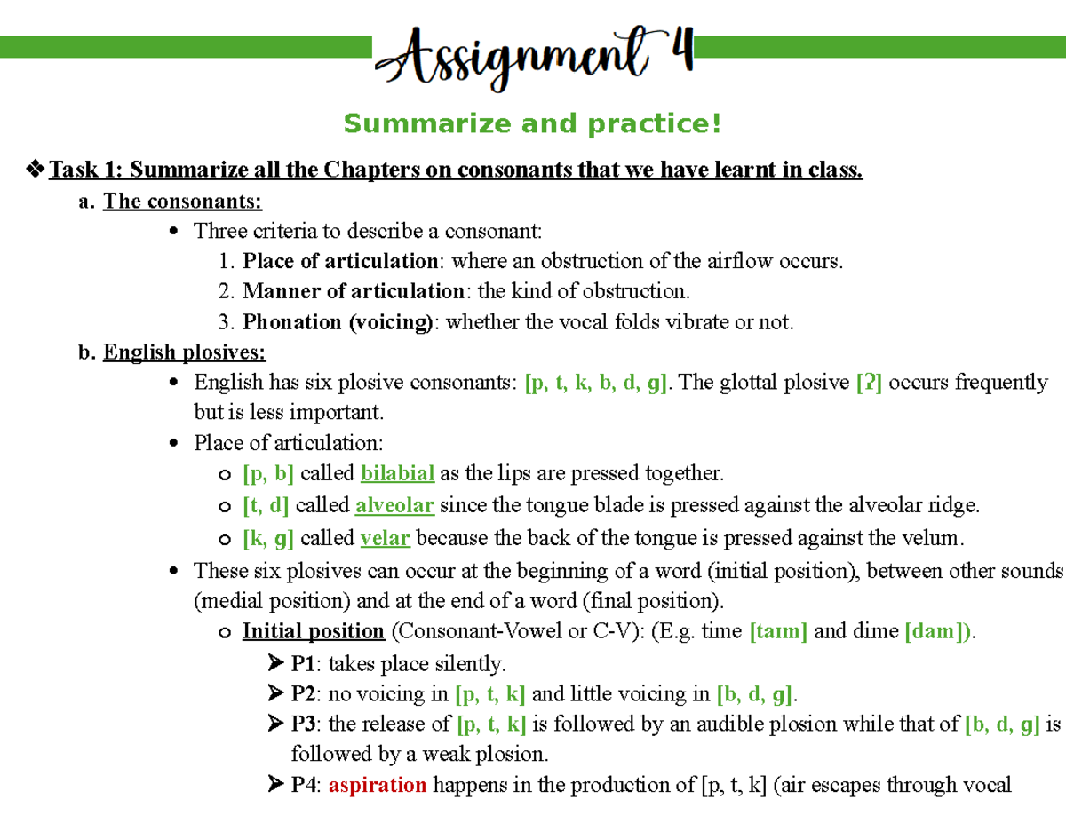 Naav - Kbgh - Summarize and practice! Task 1: Summarize all the ...