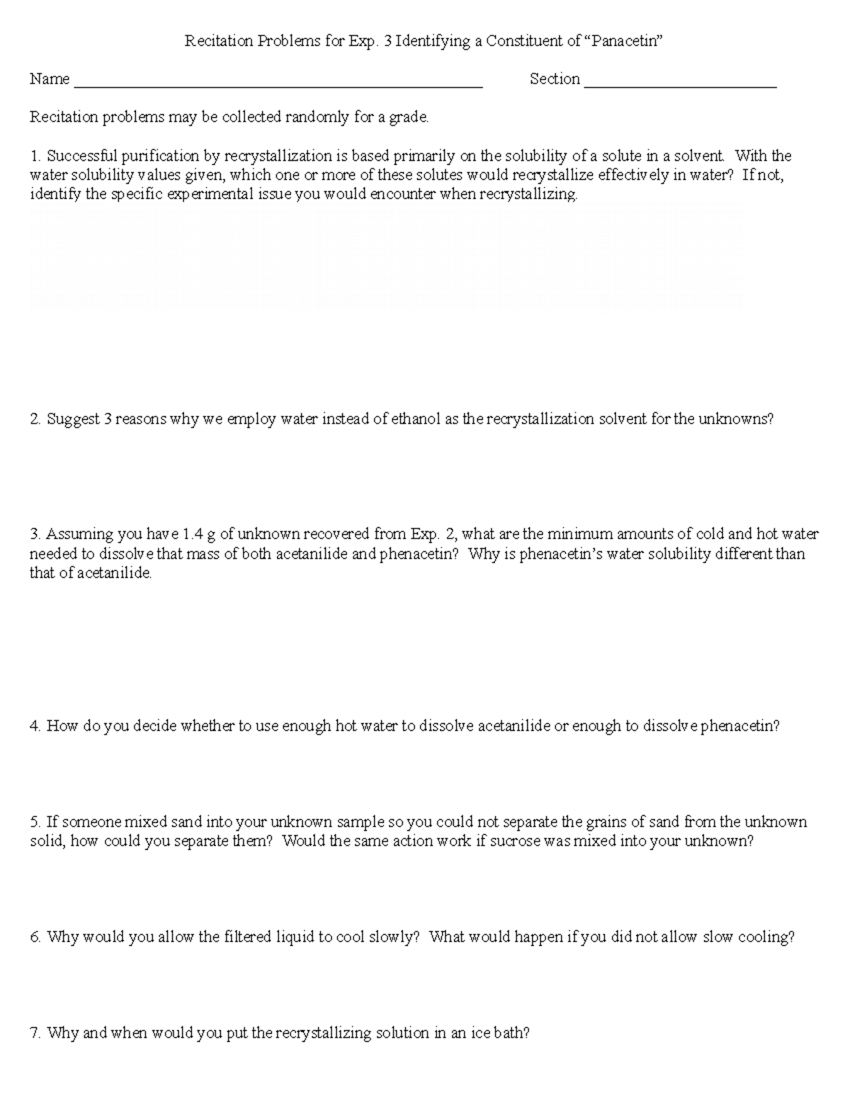 Recitation for Exp 3 - Recitation Problems for Exp. 3 Identifying a Constituent of “Panacetin ...