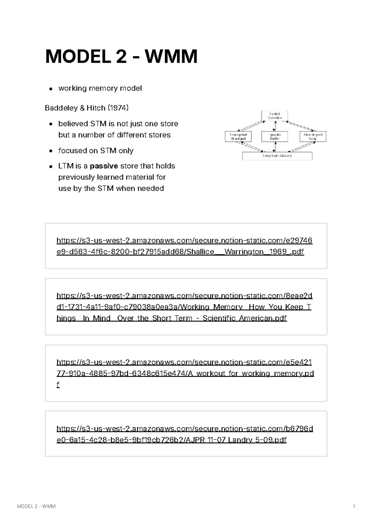 Model 2 - WMM - MODEL 2 - WMM working memory model Baddeley & Hitch ...