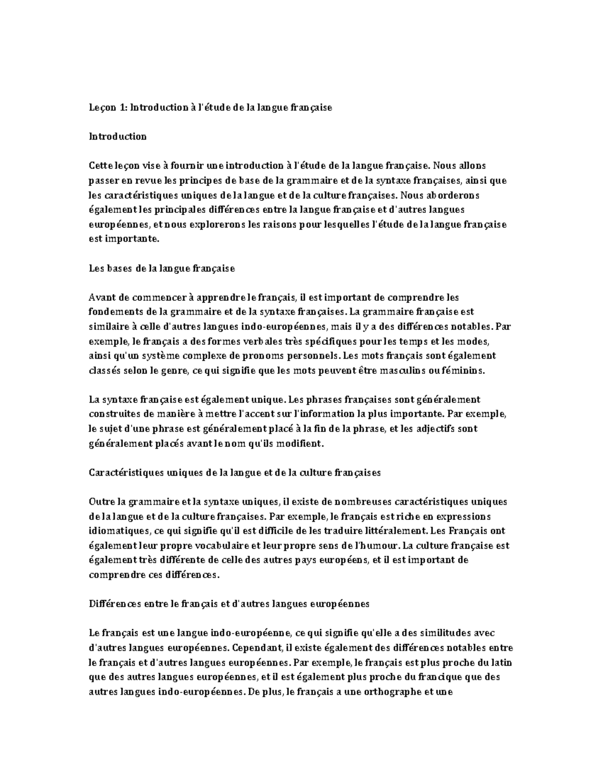 French Studies notes - Leçon 1: Introduction à l'étude de la langue ...
