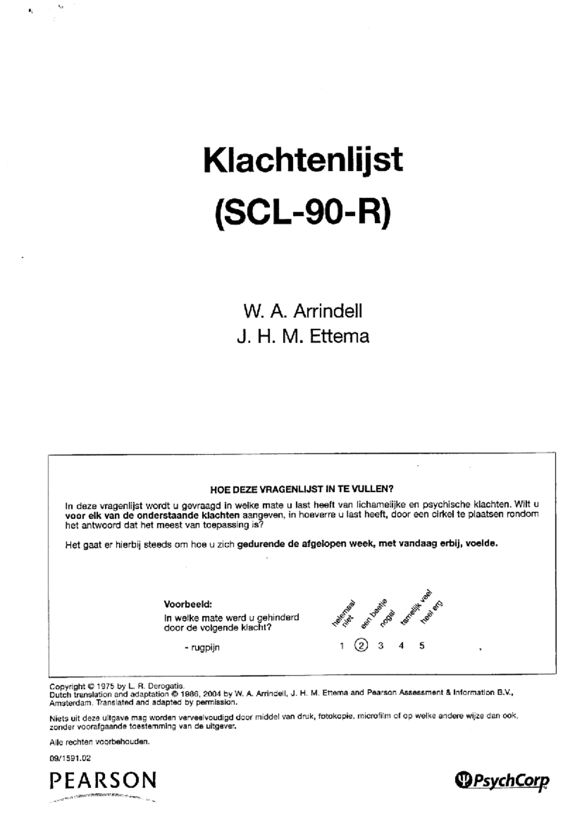 SCL-90 - Psychologische test voor het gebruik bij de paper ...