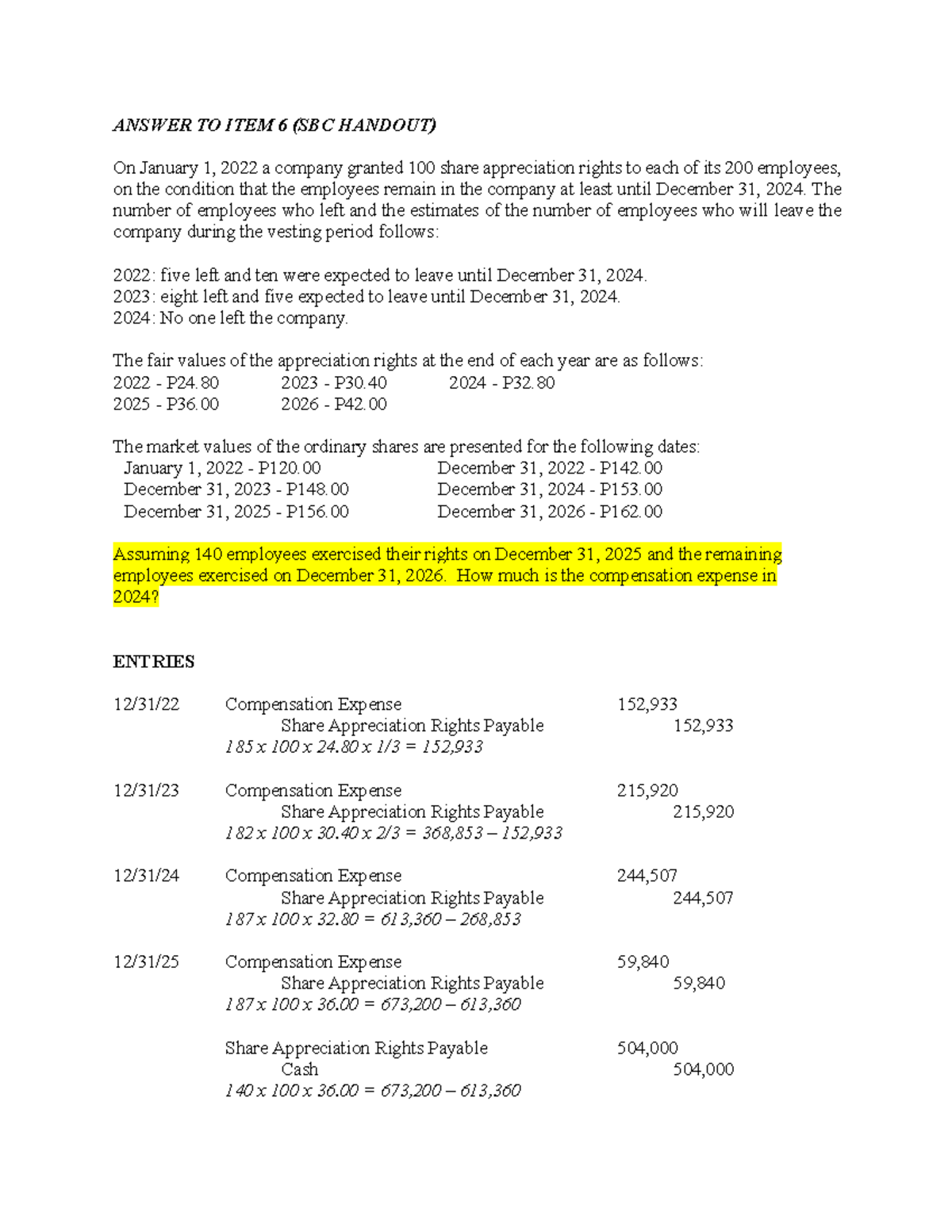 SO SAR Additional Exercises - ANSWER TO ITEM 6 (SBC HANDOUT) On January ...