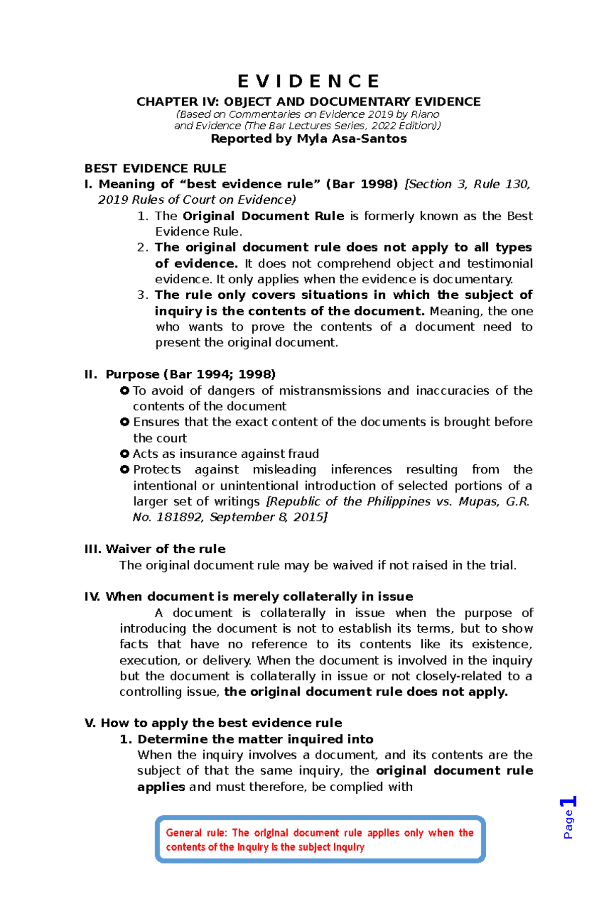 Evidence Report (Object and Documentary Evidence) - Page 1 E V I D E N ...