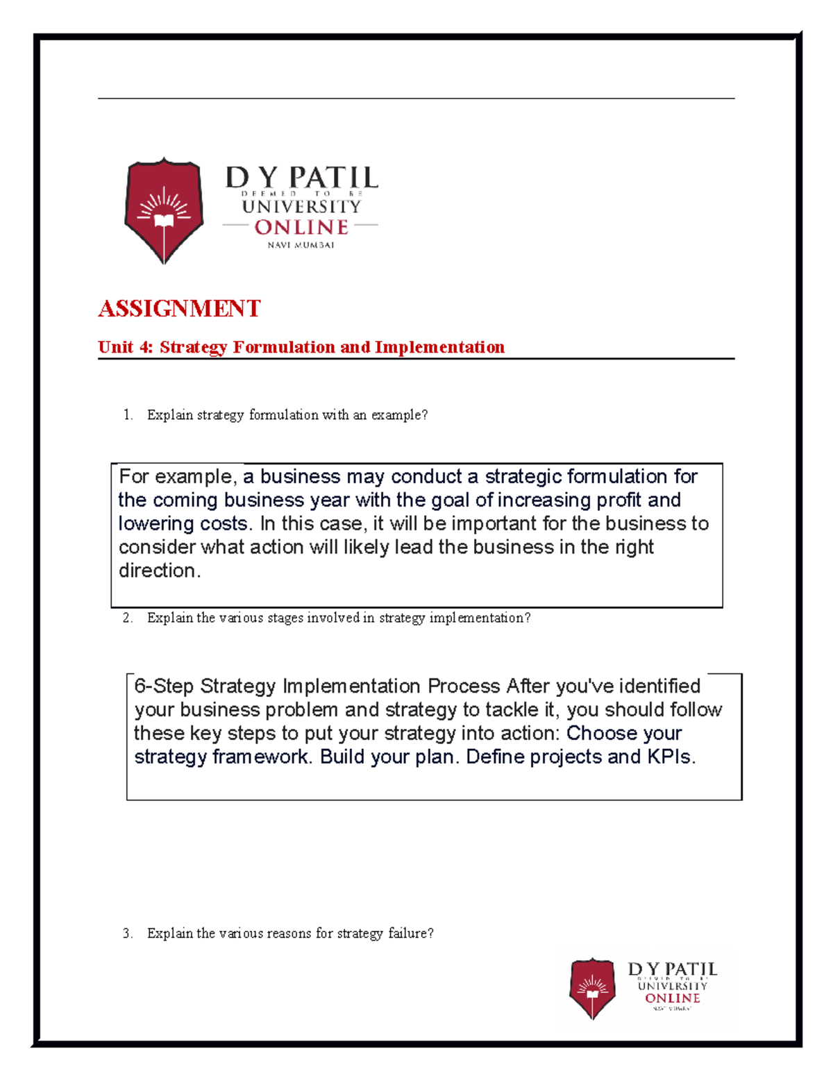 Unit 4 (Assign)Strategy Formulation and Implementation - ASSIGNMENT Unit 4: Strategy Formulation ...