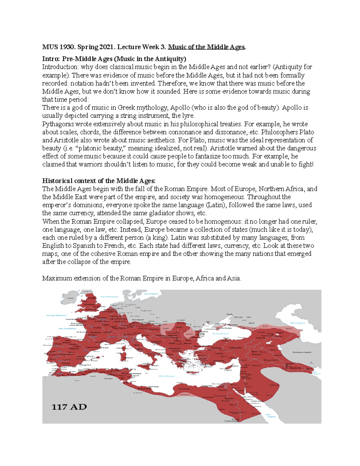 MUS 1930. Lecture. Middle Ages - MUS 1930. Spring 2021. Lecture Week 3 ...
