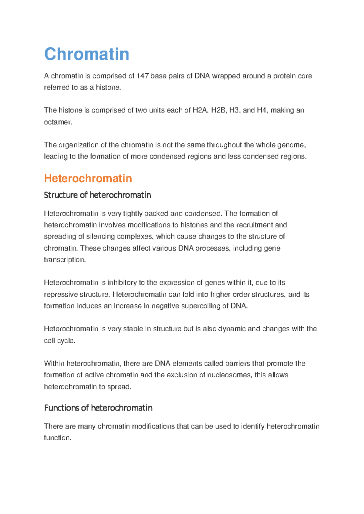 Chromatin - sem 1 zoology - Chromatin A chromatin is comprised of 147 ...