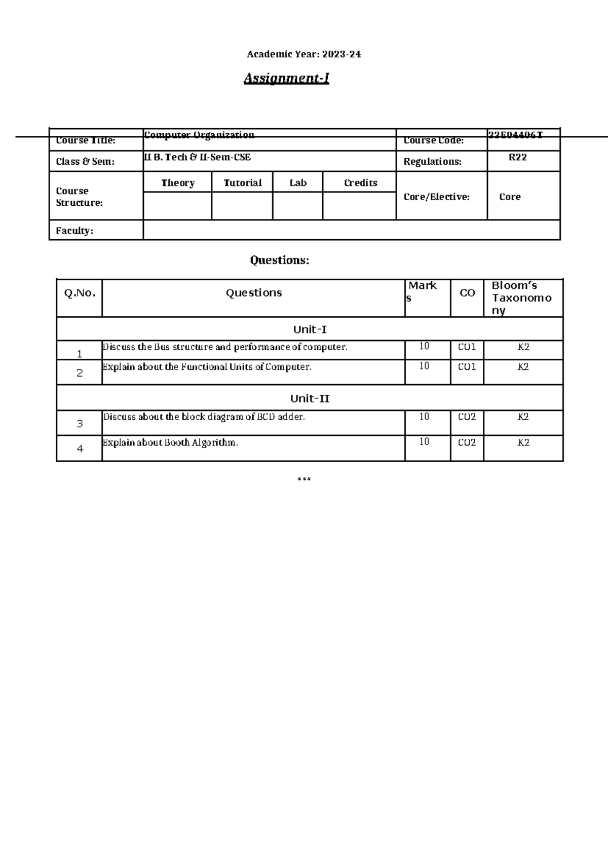 Assignment-4 - ugyjyk - Academic Year: 2023- Assignment-I Course Title ...