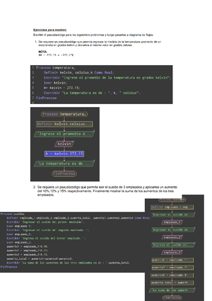 Ejercicios PARA Resolver - Algoritmos - EJERCICIOS PARA RESOLVER: - Studocu