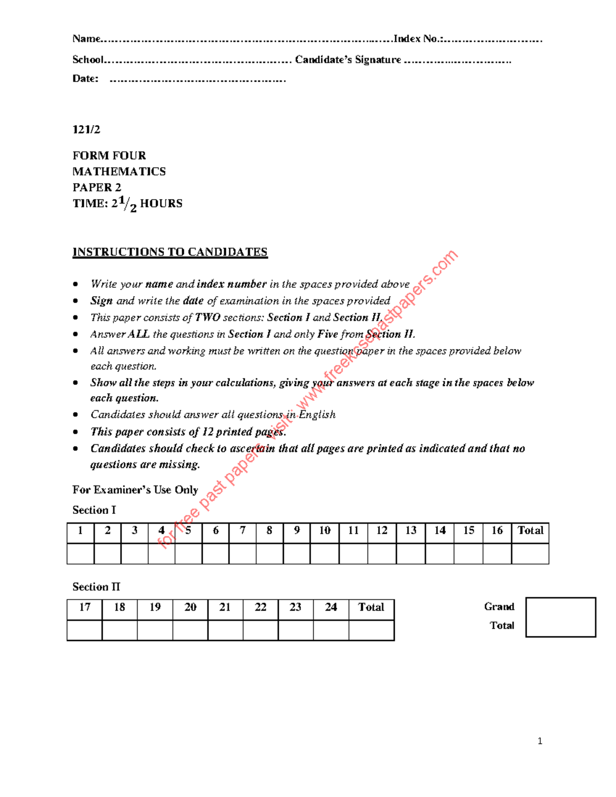 FORM 4 MATH PP2 Qstns - - Studocu