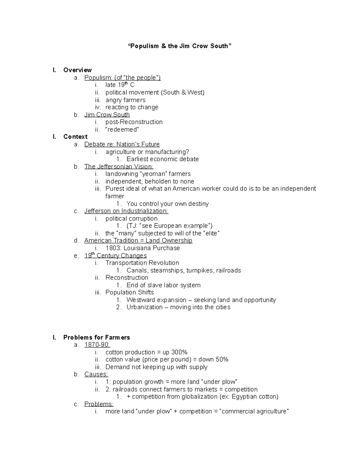 Populism and the Jim Crow South - HIST2301 - “Populism & the Jim Crow ...