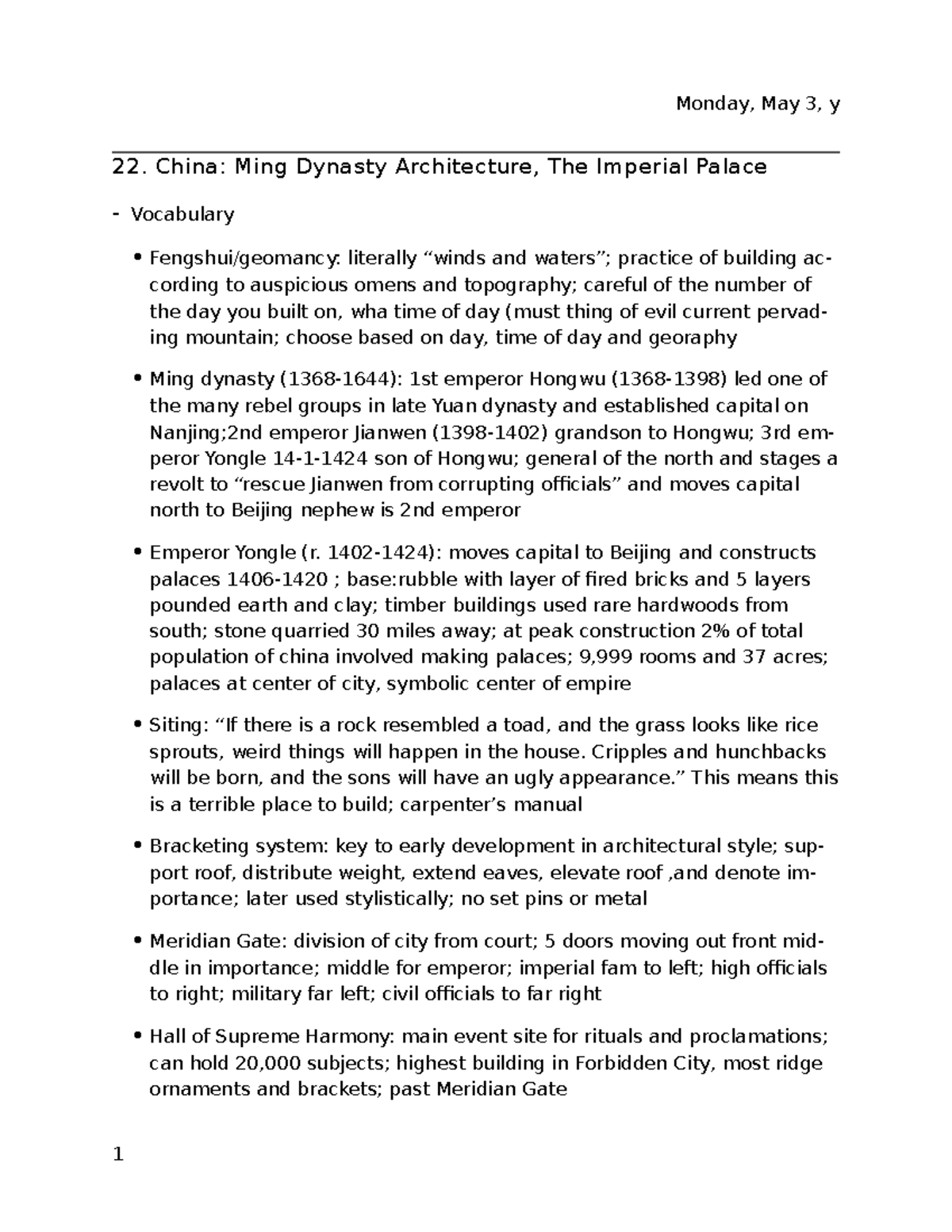Notes 10:29 - Tuesday, January 7, y 22. China: Ming Dynasty ...