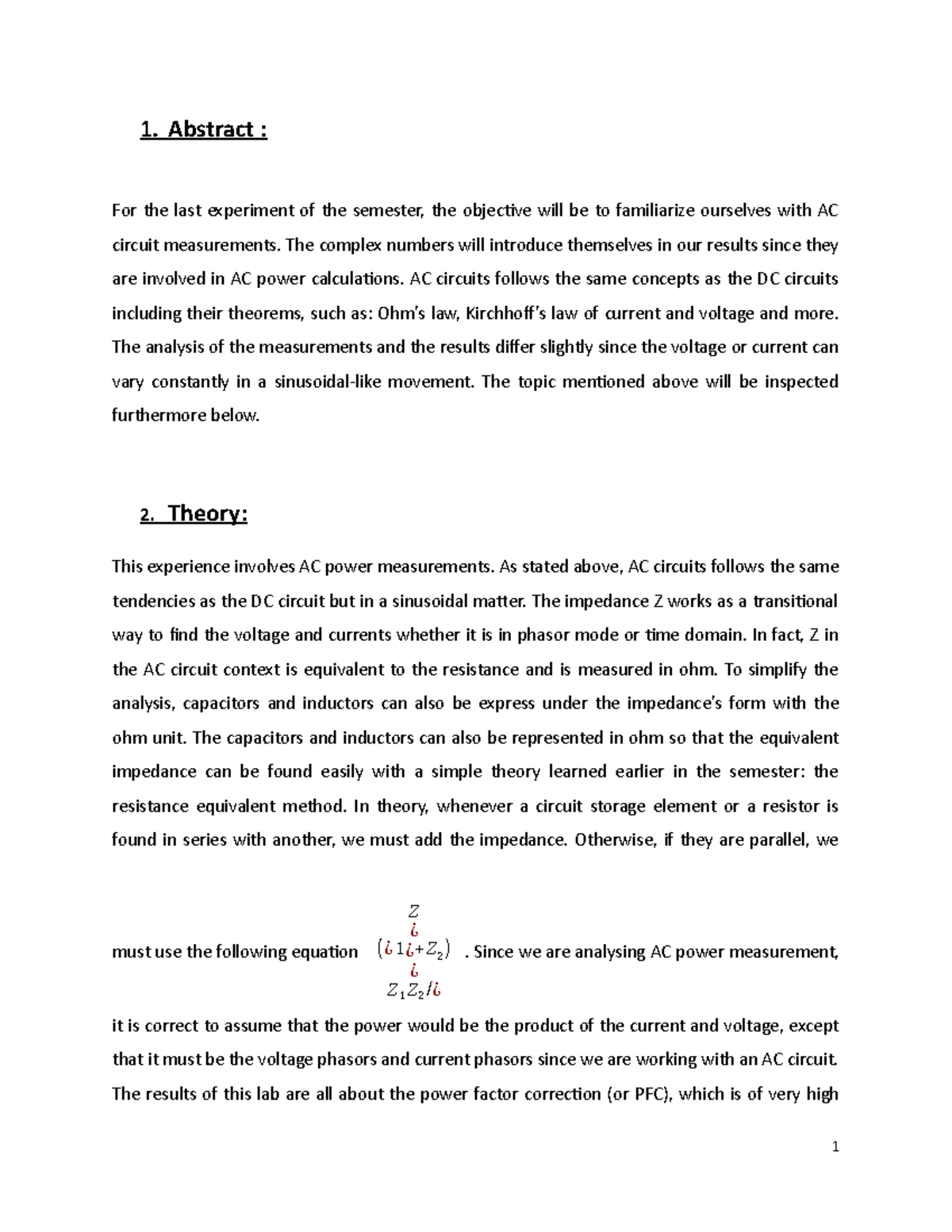 Lab report #5 ELEC 273 - 1. Abstract : For the last experiment of the ...