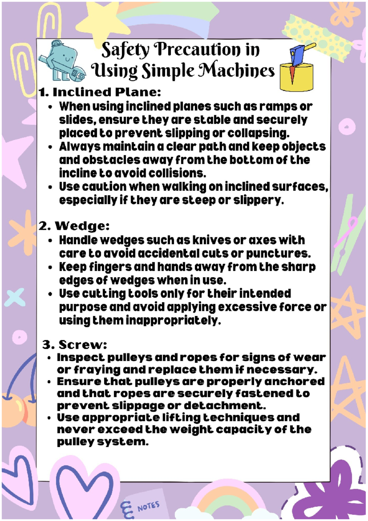 Safety Precaution in Using Simple Machines - General Education - Studocu