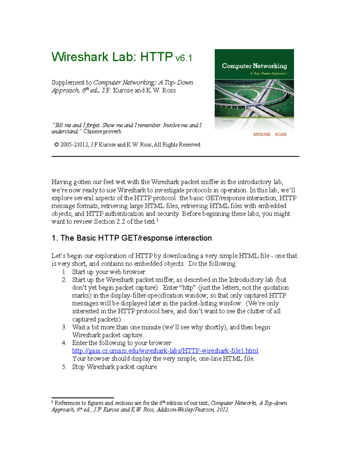 2 Wireshark HTTP v6 - Wireshark Lab: HTTP v6. Supplement to Computer Networking: A Top-Down ...