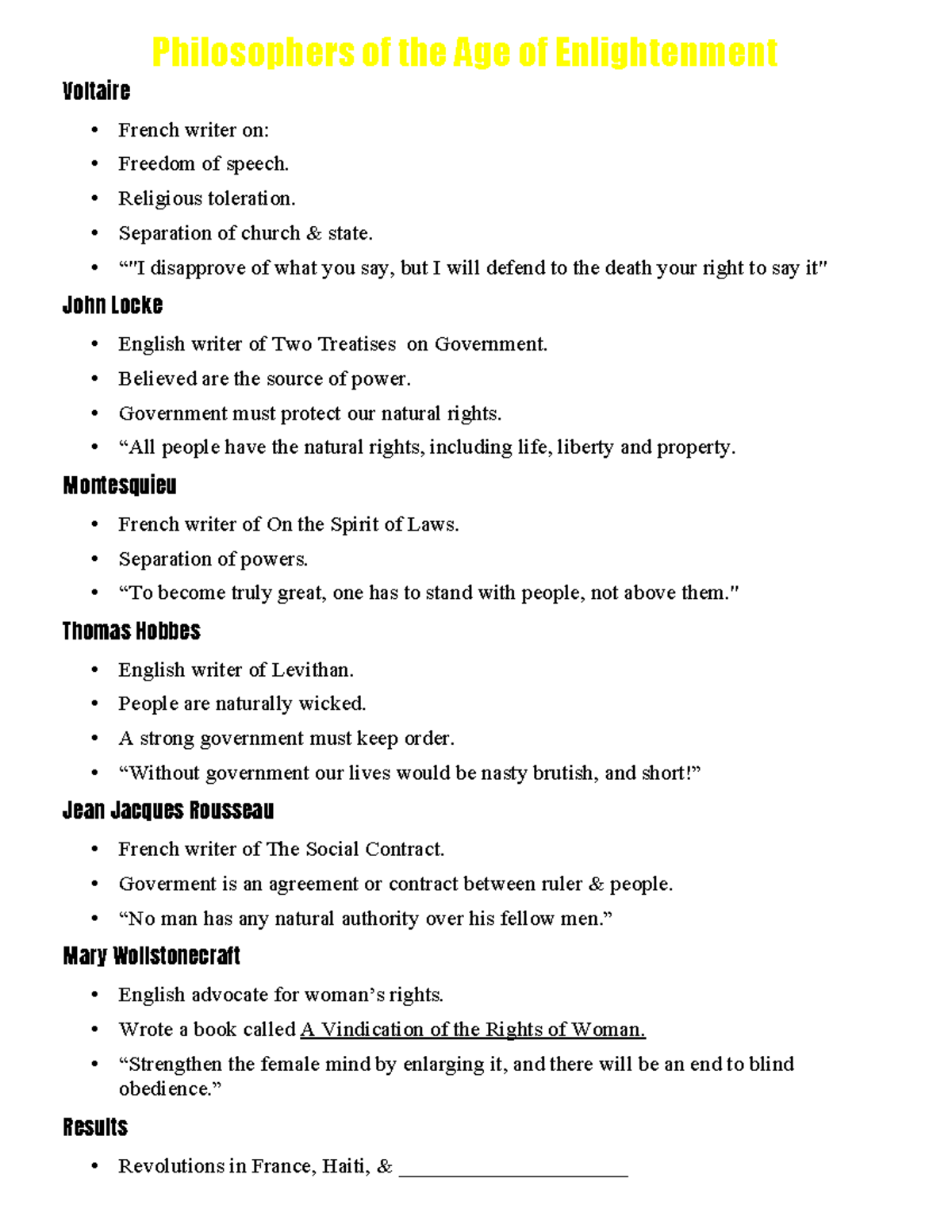 Guided Notes Enlightenment - Philosophers of the Age of Enlightenment ...