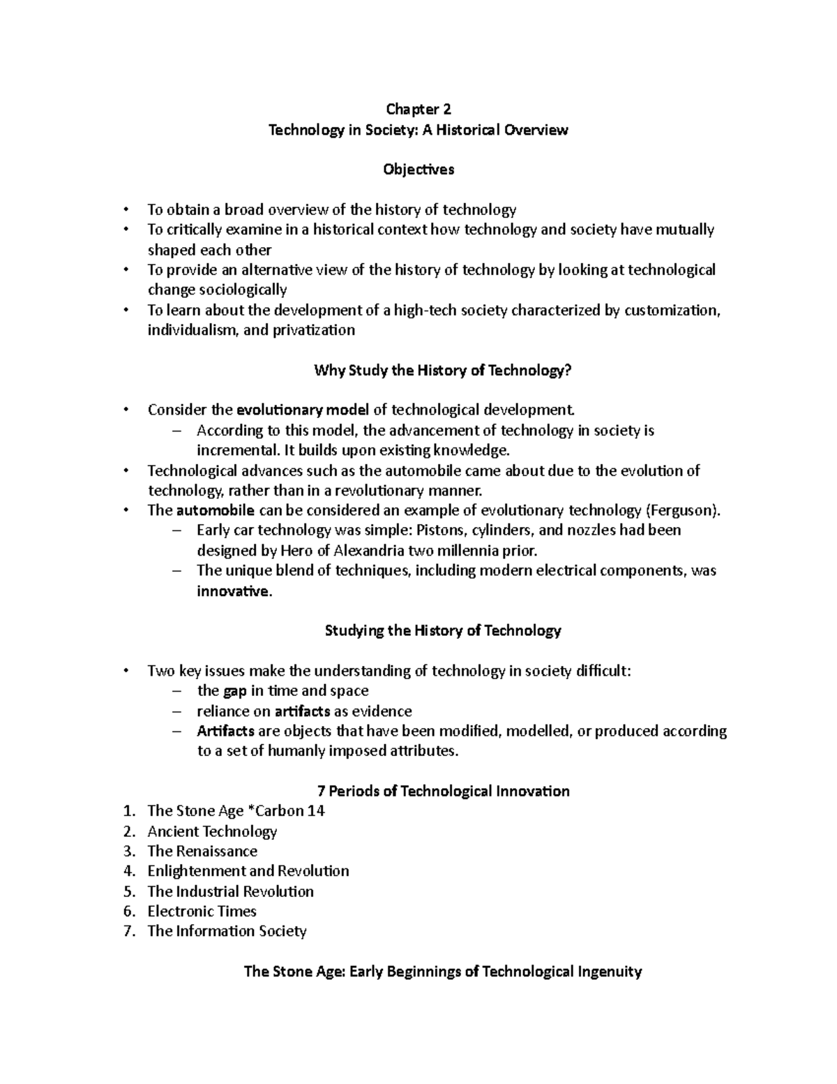 POL507 WEEK 2 - Notes - Chapter 2 Technology in Society: A Historical ...