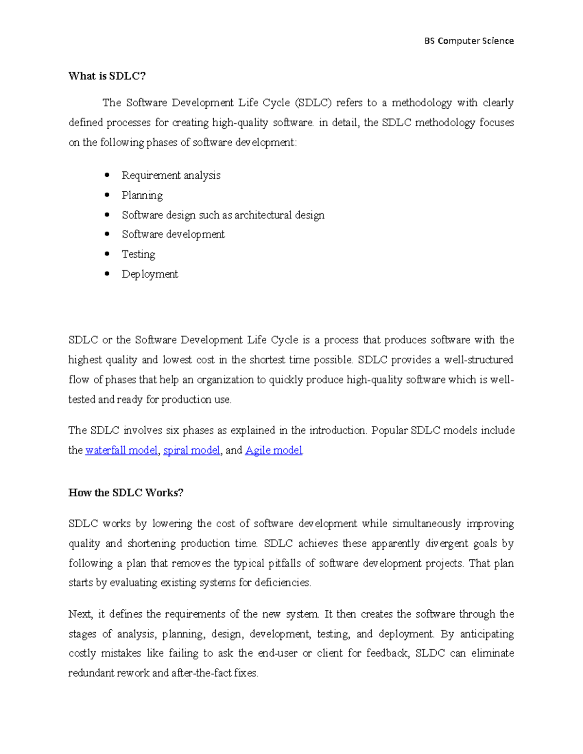 What is SDLC - Lecture notes 1 - BS in Computer Science - Studocu