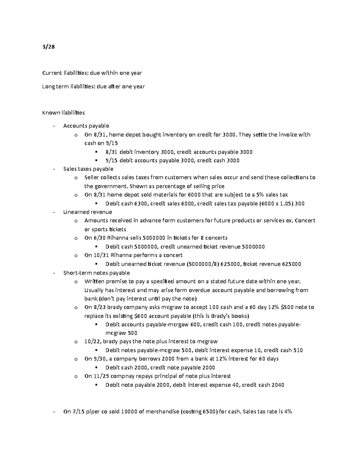 Chapter 9 Notes - Professor Erin Anderson - 3/ Current liabilities: due ...