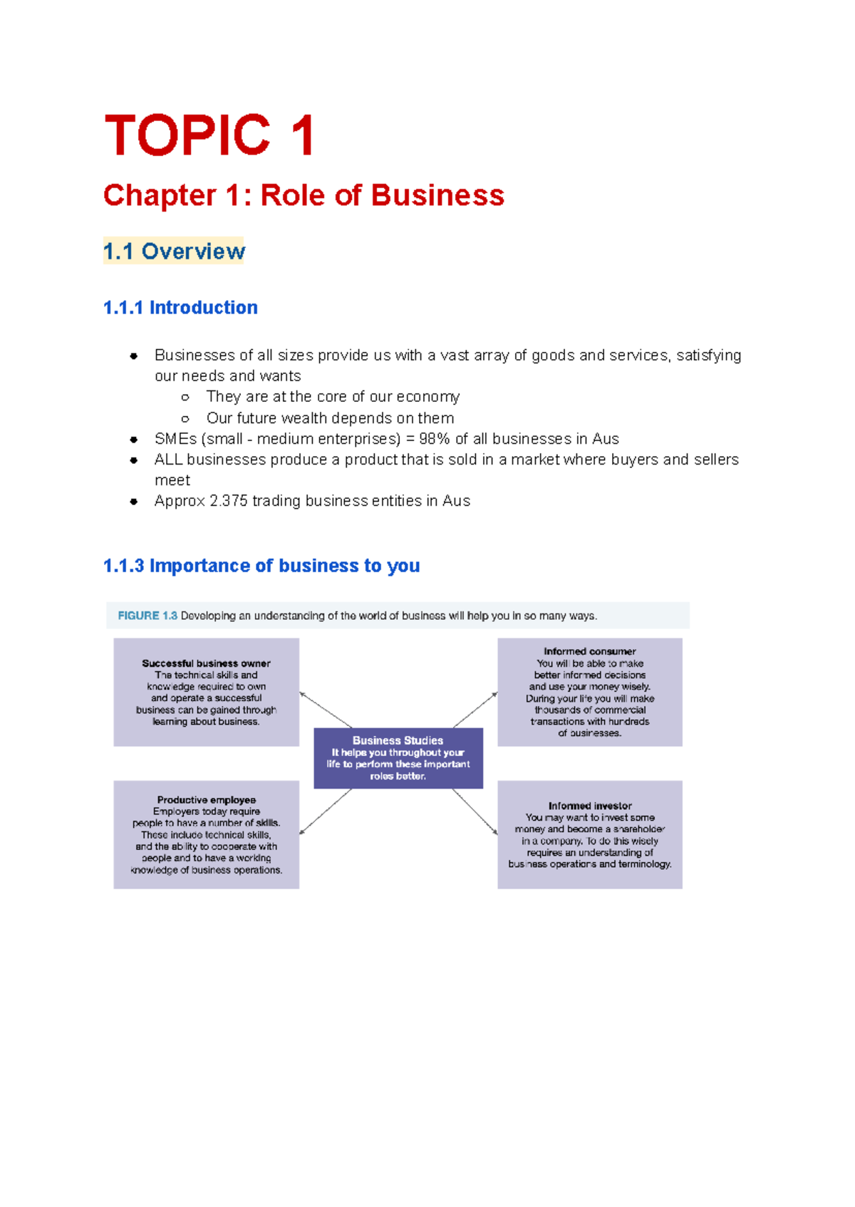 Topic 1 Business Studies Notes - TOPIC 1 Chapter 1: Role of Business 1 ...