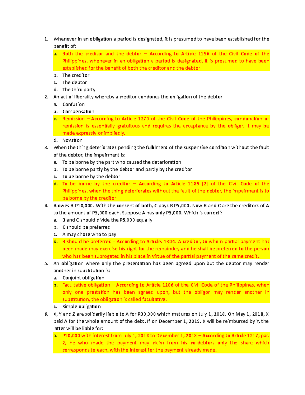 Obligations 2 1 10 WITH Answers Complete - Whenever in an obligation a ...