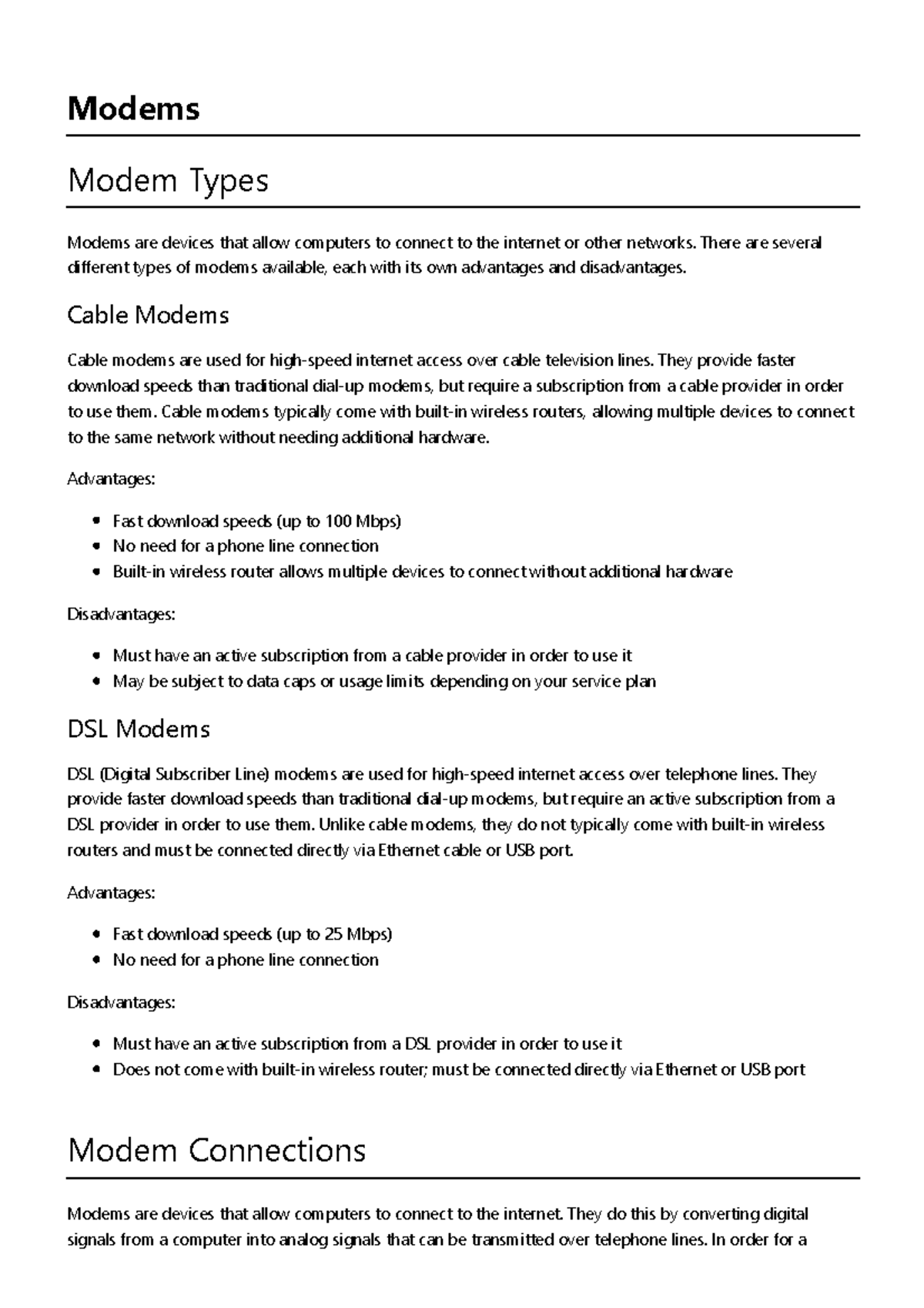 Modems in Computer Network Concepts - Modems Modem Types Modems are ...