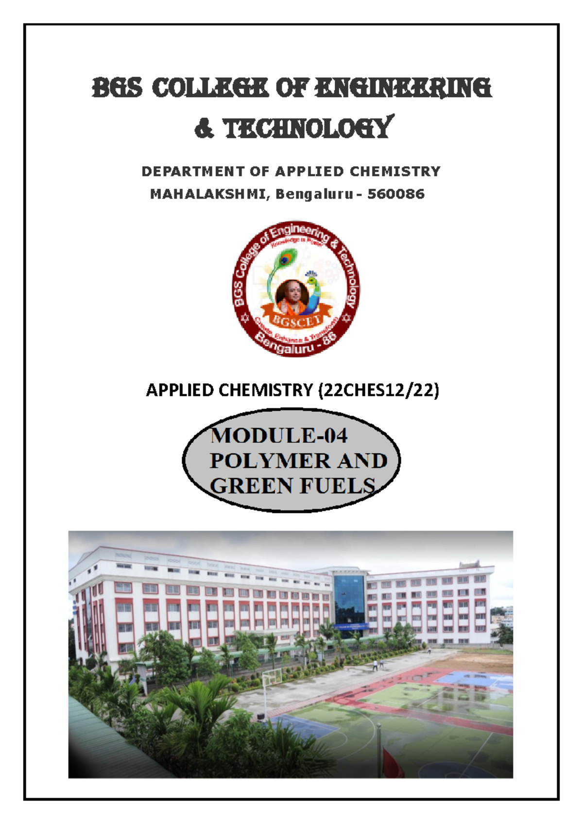 Polymers - BGS COLLEGE OF ENGINEERING & TECHNOLOGY DEPARTMENT OF ...