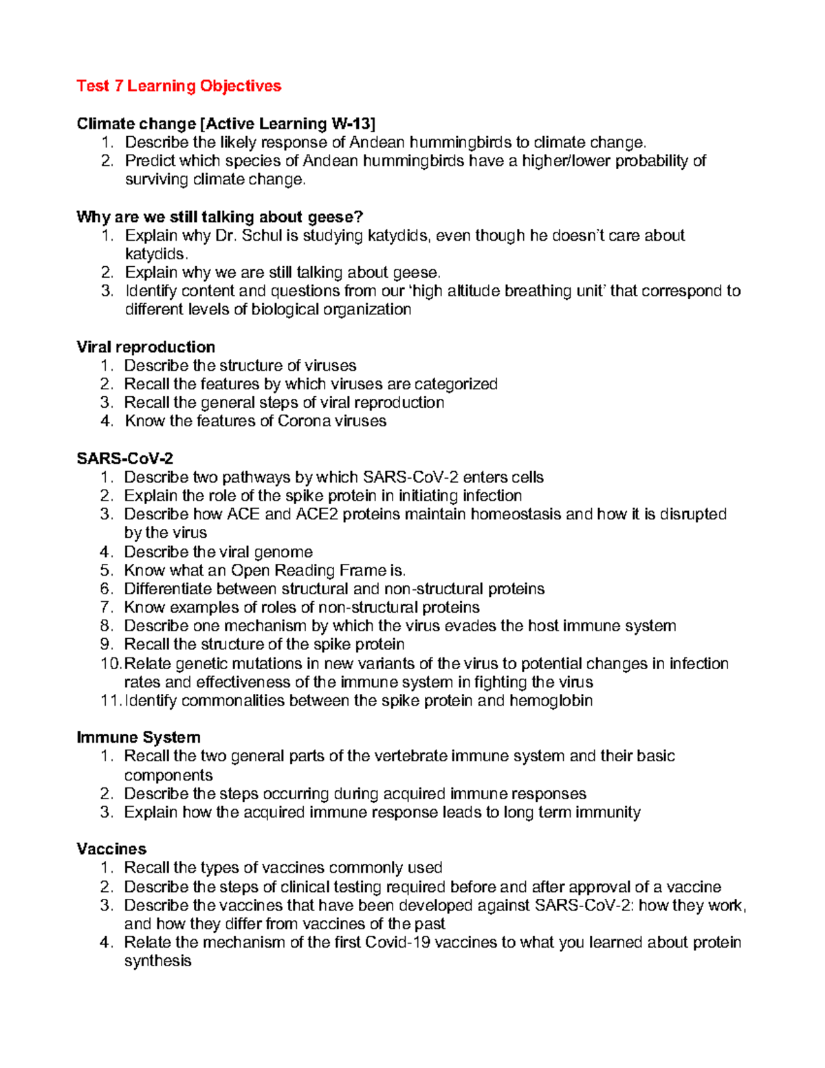 LO test 7 FS22 - Learning Objectives for Bio Sci 1500 Exam 7 - Dr ...