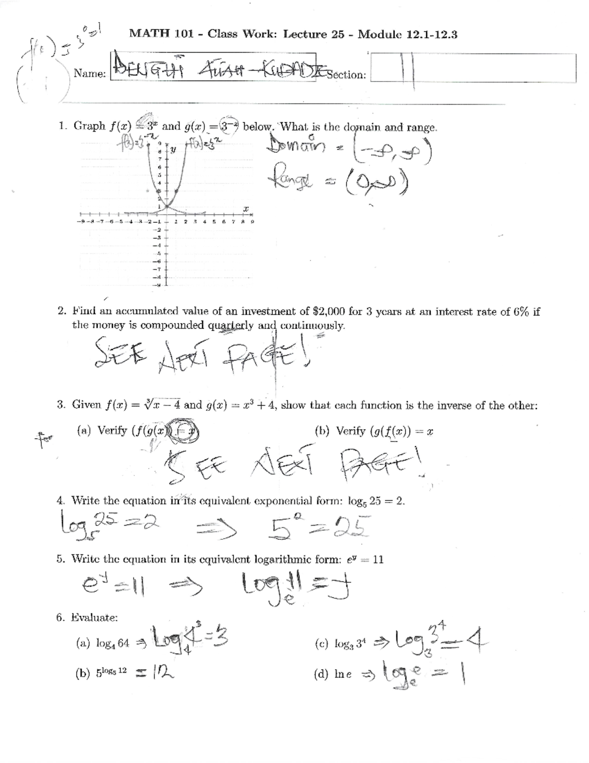 Class Work 25 - MATH 101 - Studocu