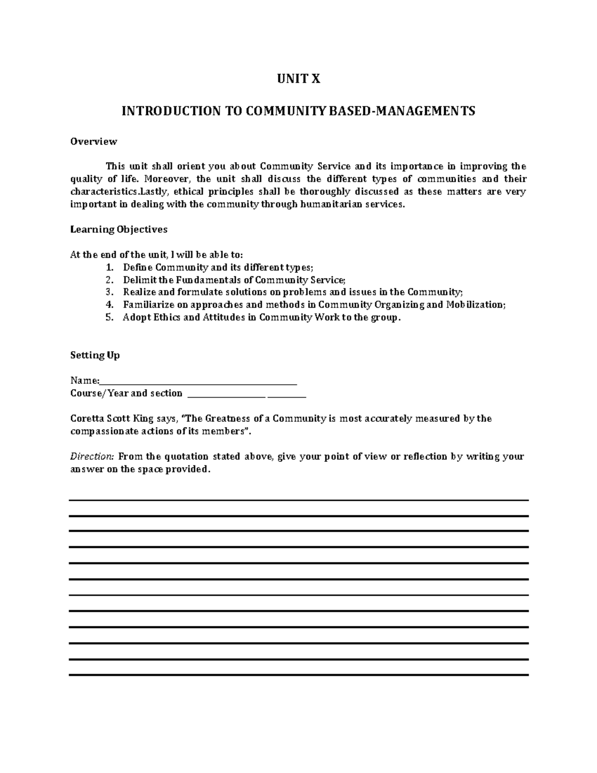 NSTP 1 UNIT 10 Module- Introduction TO Community Based- Managements ...
