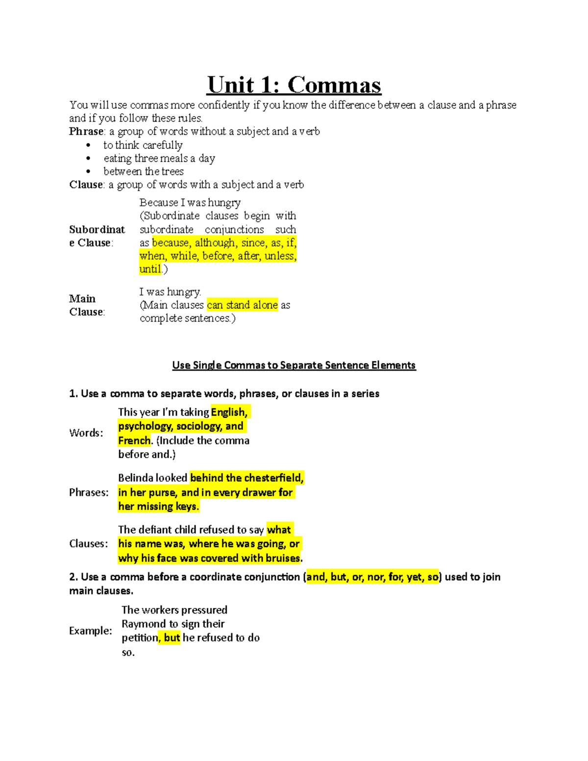 English 102 - engl - Unit 1: Commas You will use commas more ...