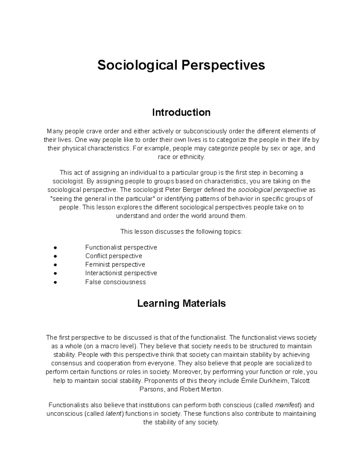 Sociological Perspectives - Sociological Perspectives Introduction Many ...