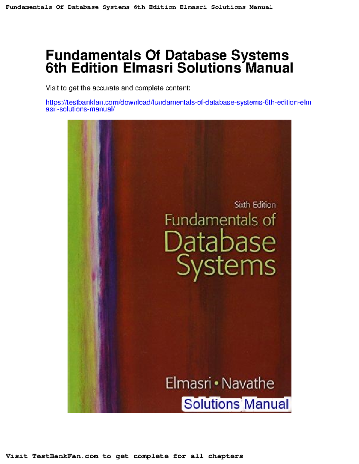 691695435 Full Download Fundamentals of Database Systems 6th Edition ...