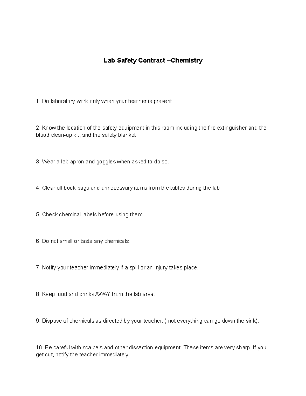 Lab Syllabus 2021.2022 - Lab Safety Contract –Chemistry Do laboratory ...