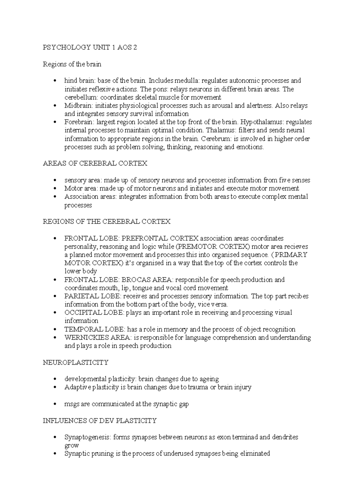 Psychology UNIT 1 AOS 2 - brain injuries and plasticity - PSYCHOLOGY ...