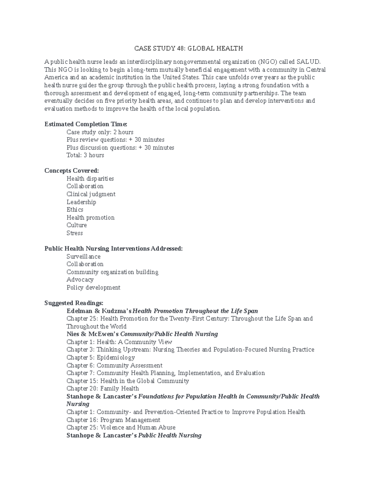 A.Gantner - case study - CASE STUDY 48: GLOBAL HEALTH A public health ...