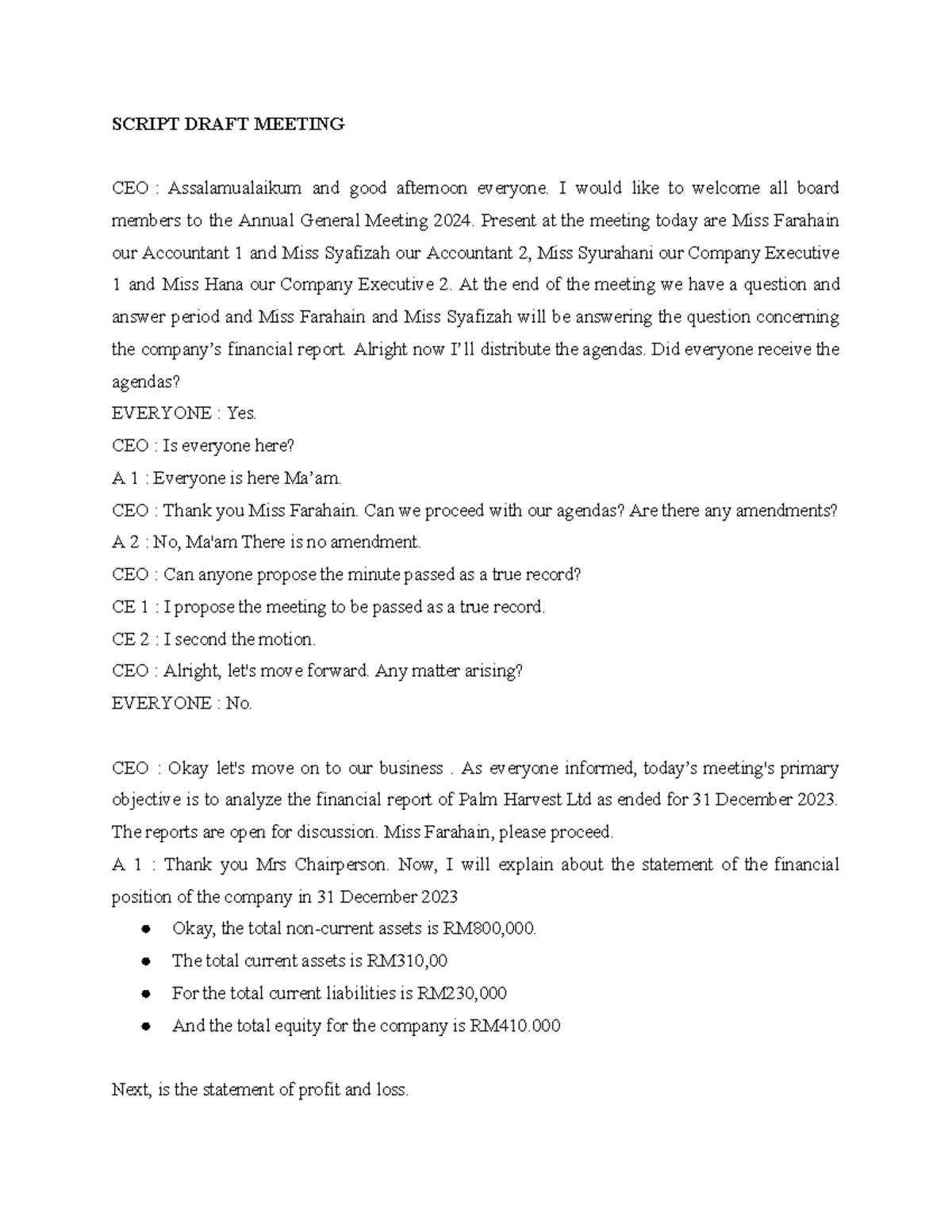 Script Draft FIN 242 - Google Docs - SCRIPT DRAFT MEETING CEO ...