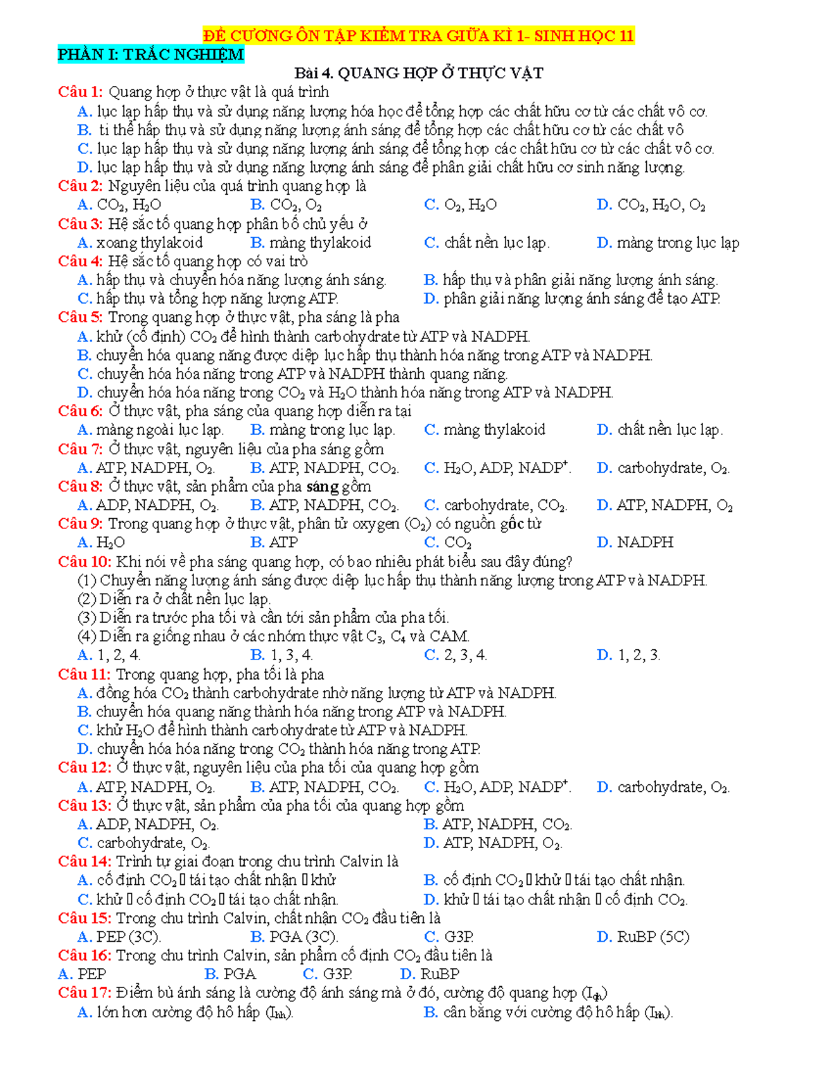 Sinh - bjgi - ĐỀ CƯƠNG ÔN TẬP KIỂM TRA GIỮA KÌ 1- SINH HỌC 11 PHẦN I ...