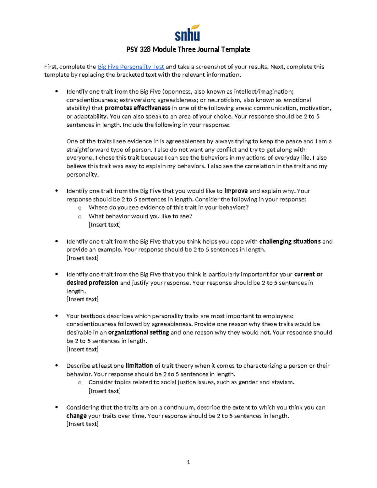 PSY 328 Module Three Journal Template - PSY 328 Module Three Journal ...