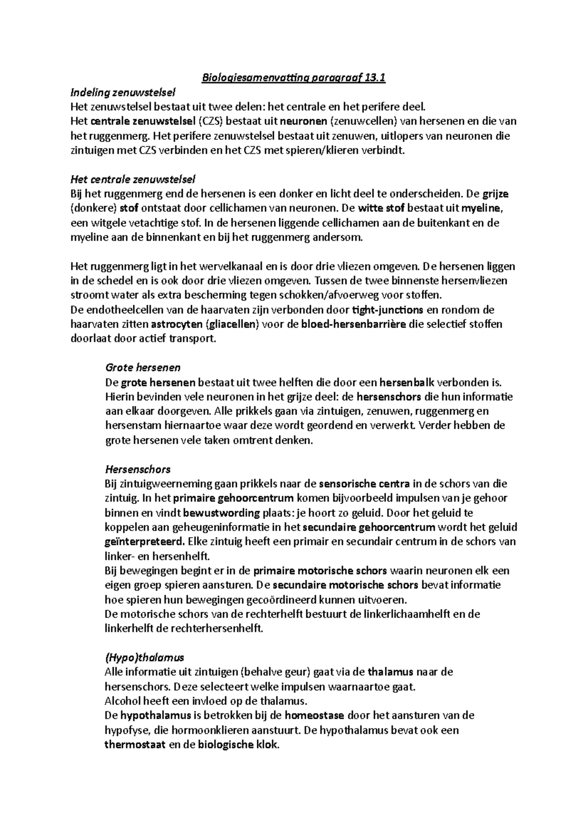 Biologiesamenvatting paragraaf 13 - Indeling zenuwstelsel Het ...