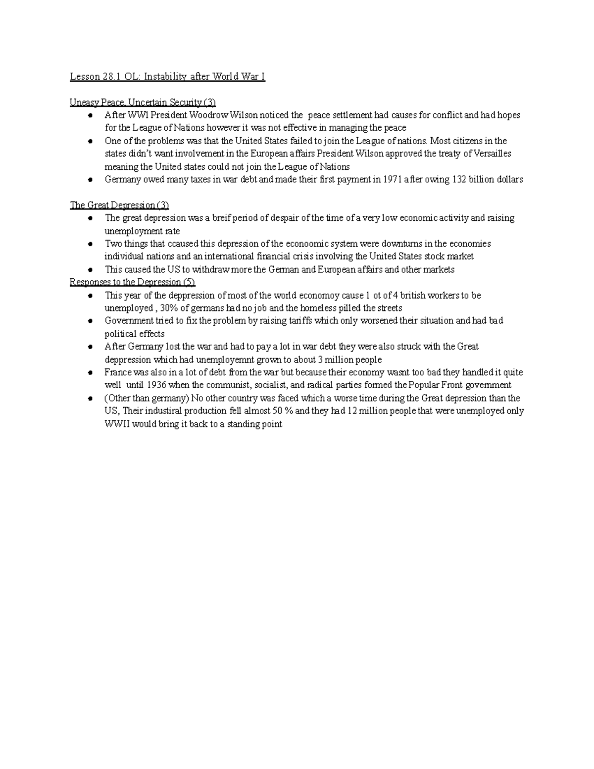 Lesson 28.1 OL: Instability after World War I - Most citizens in the ...