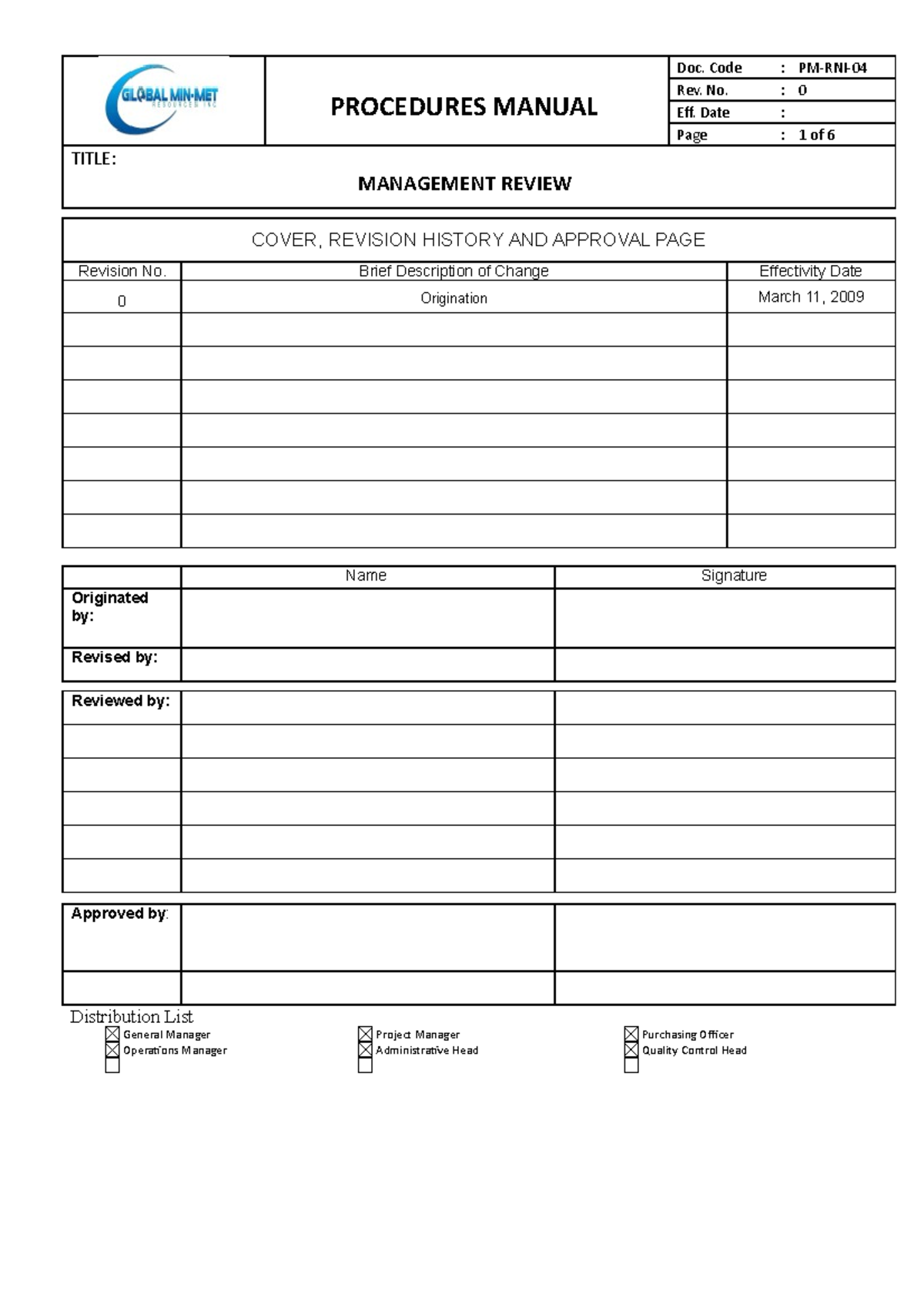Global MIN-MET -RNI-04 Management Review - PROCEDURES MANUAL Rev. No ...