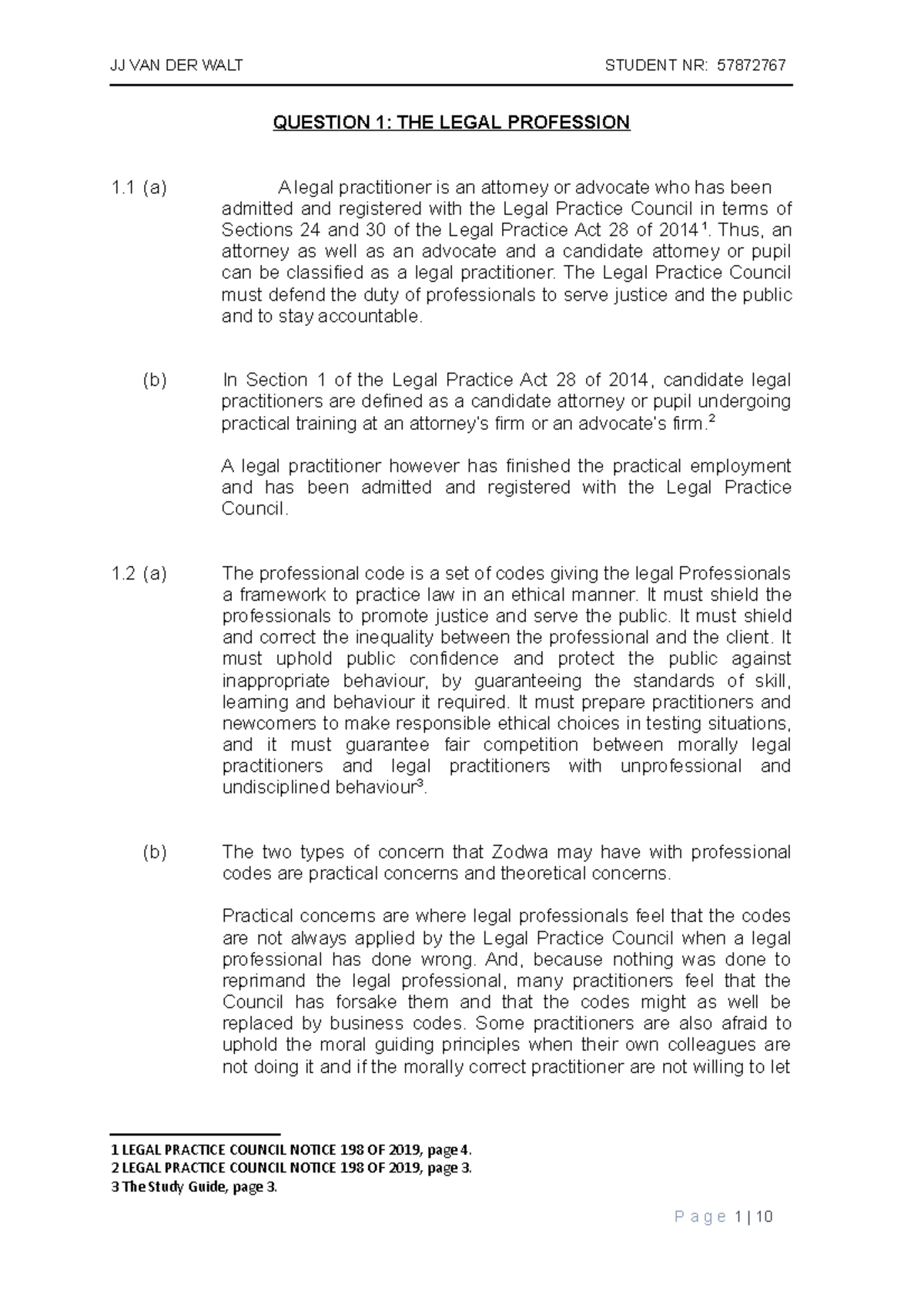 Examination Paper. OCT 2022 - QUESTION 1: THE LEGAL PROFESSION 1 (a) A ...