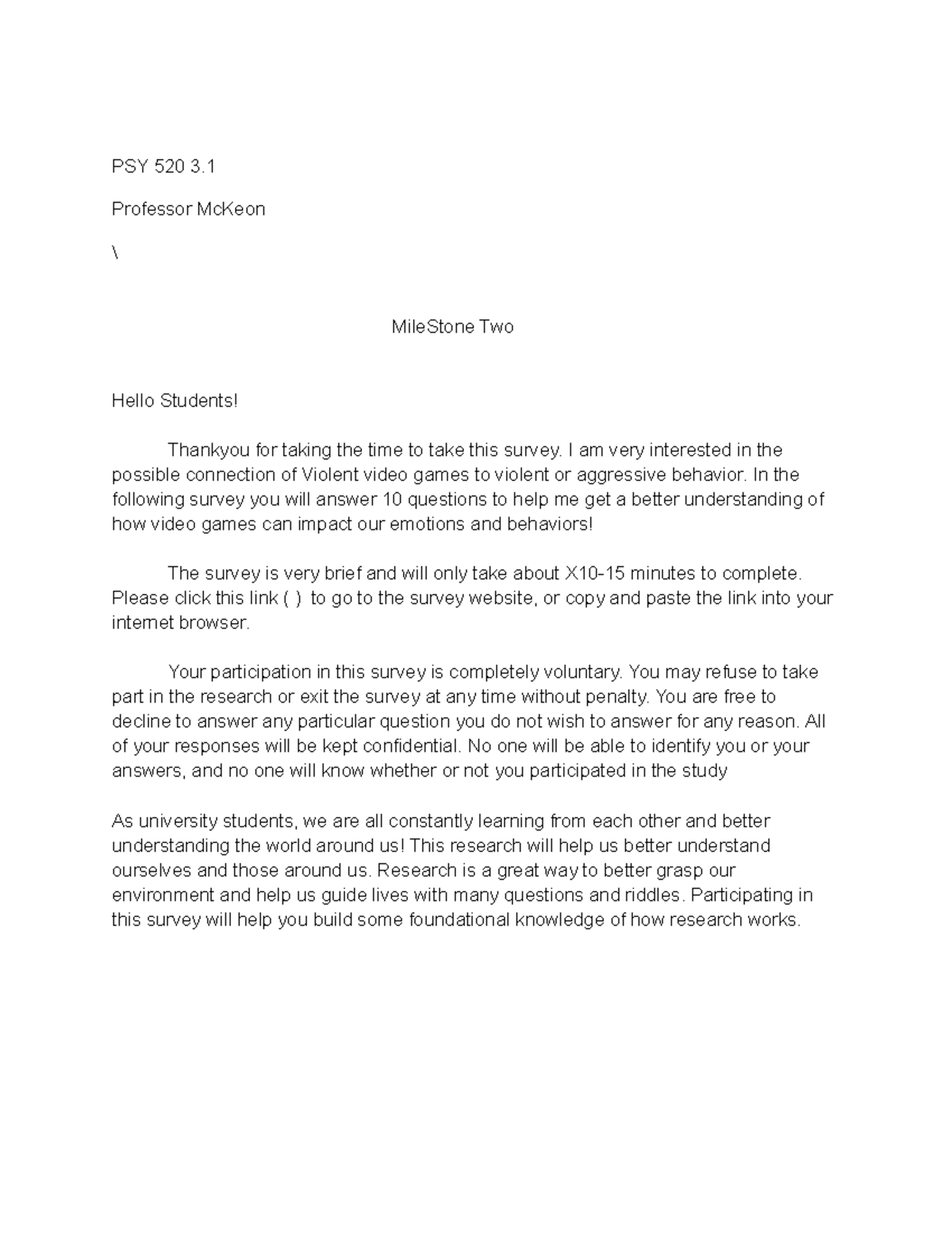 Milestone Two - Compose an introductory message to your study ...