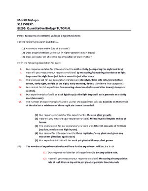 Practical Assignment 3 S11148719 - BI 206: Quantitative Biology ...