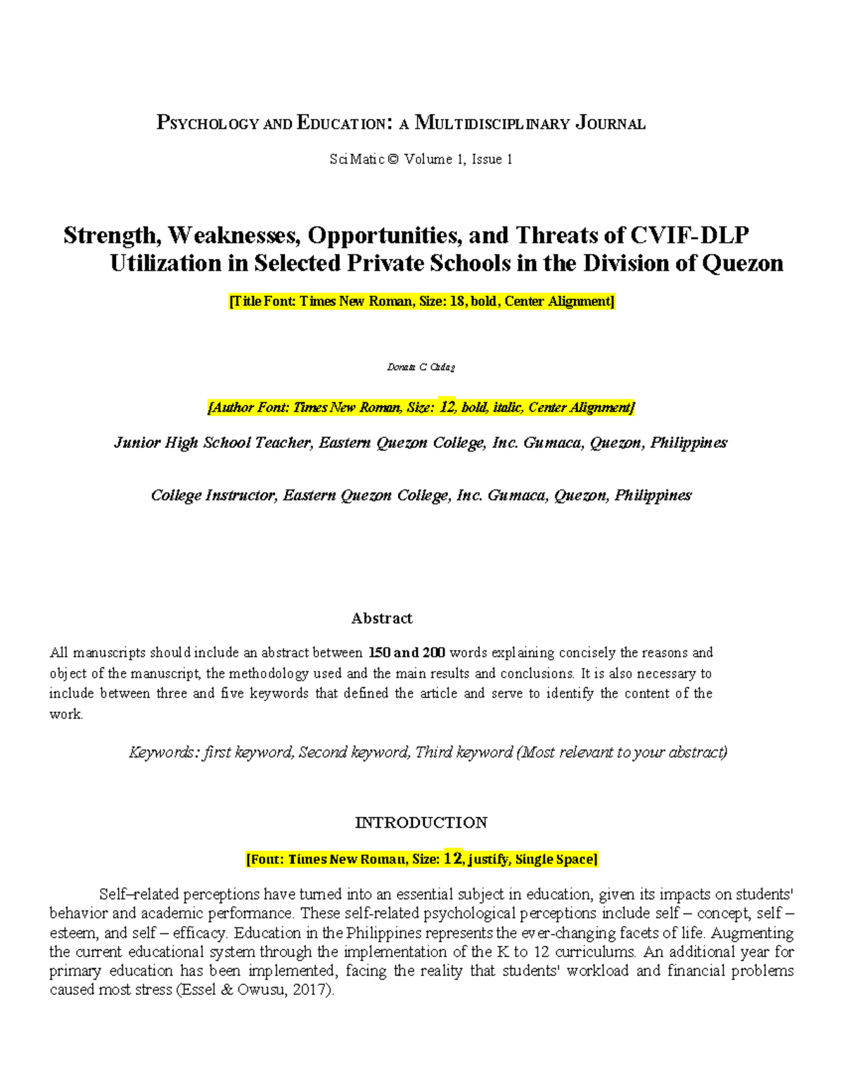 Psychology and Education Journal Template - PSYCHOLOGY AND EDUCATION: A ...