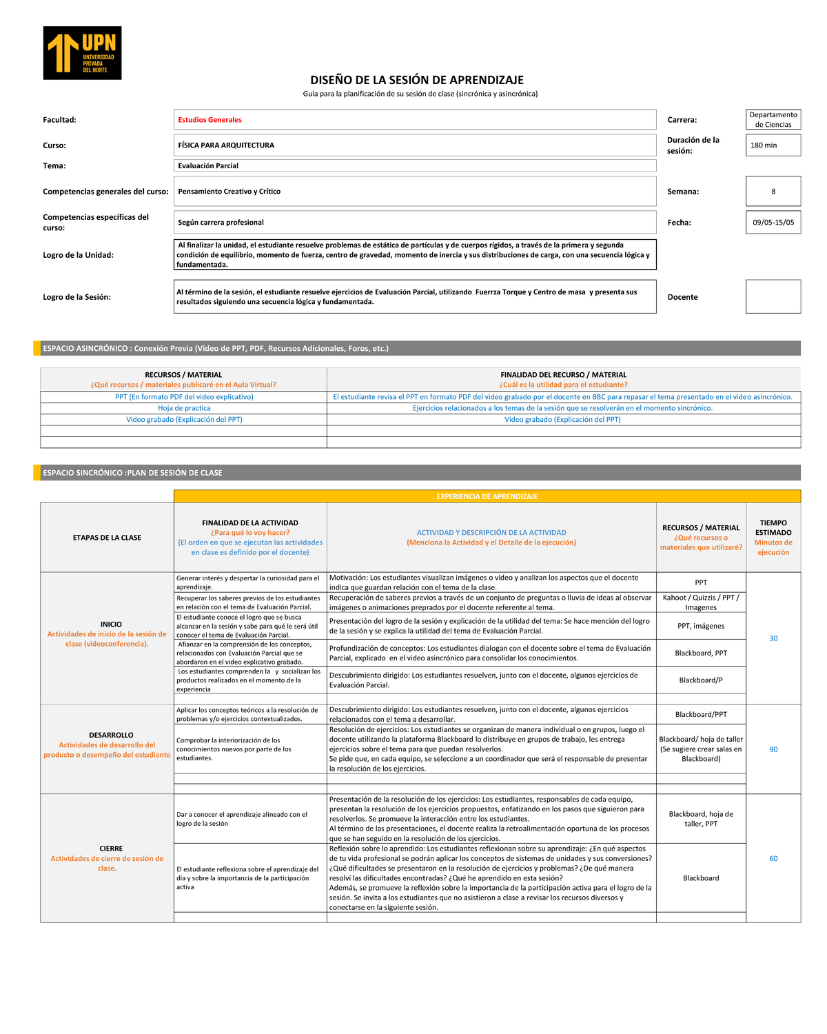 DSA FISI ARQ Semana 8 Teoria - DISE—O DE LA SESI”N DE APRENDIZAJE GuÌa para la planificaciÛn de ...